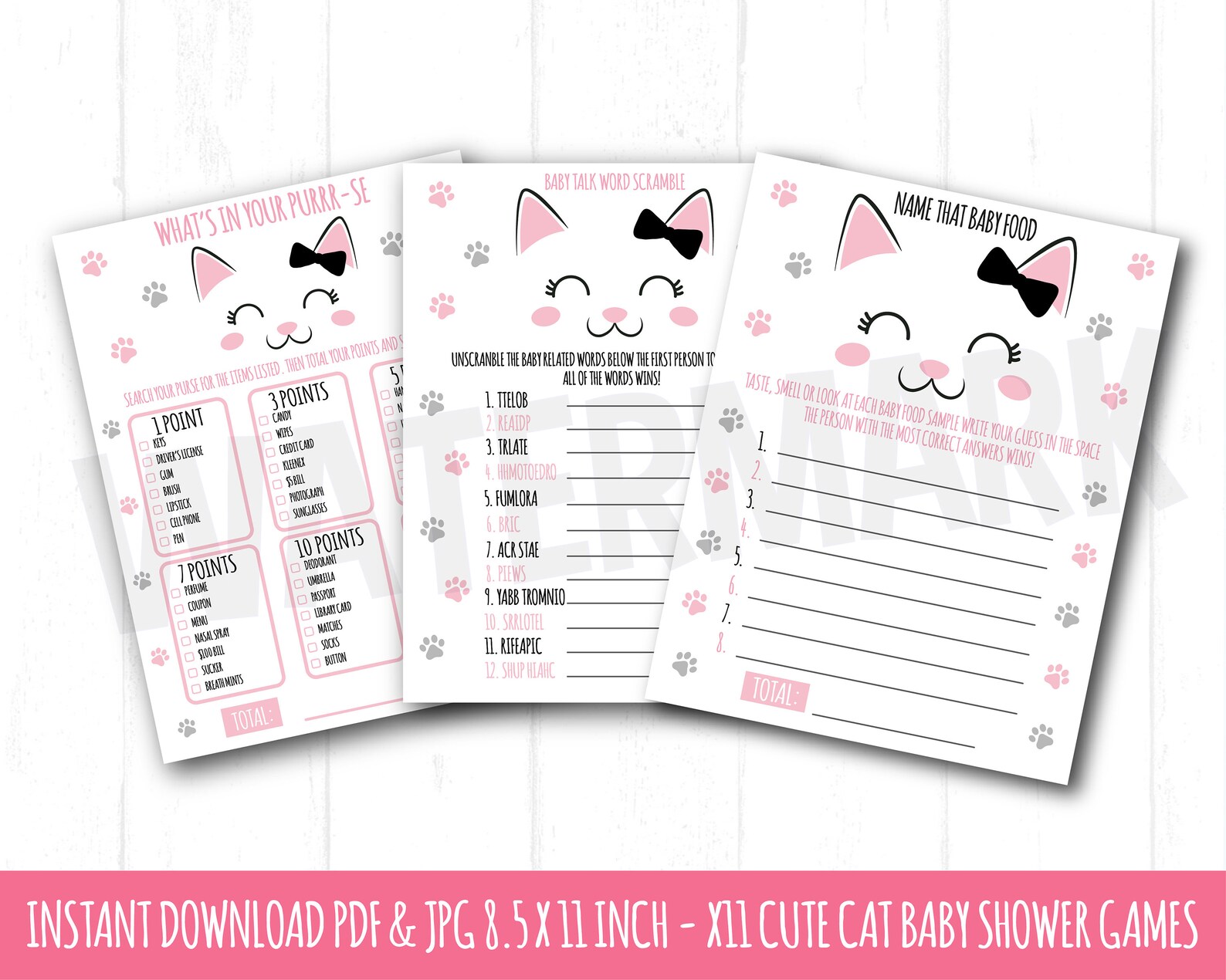 Cat Baby Shower Games, X 11 Jpg and Pdf - Cat Baby Shower Games, 8.5x11 ...