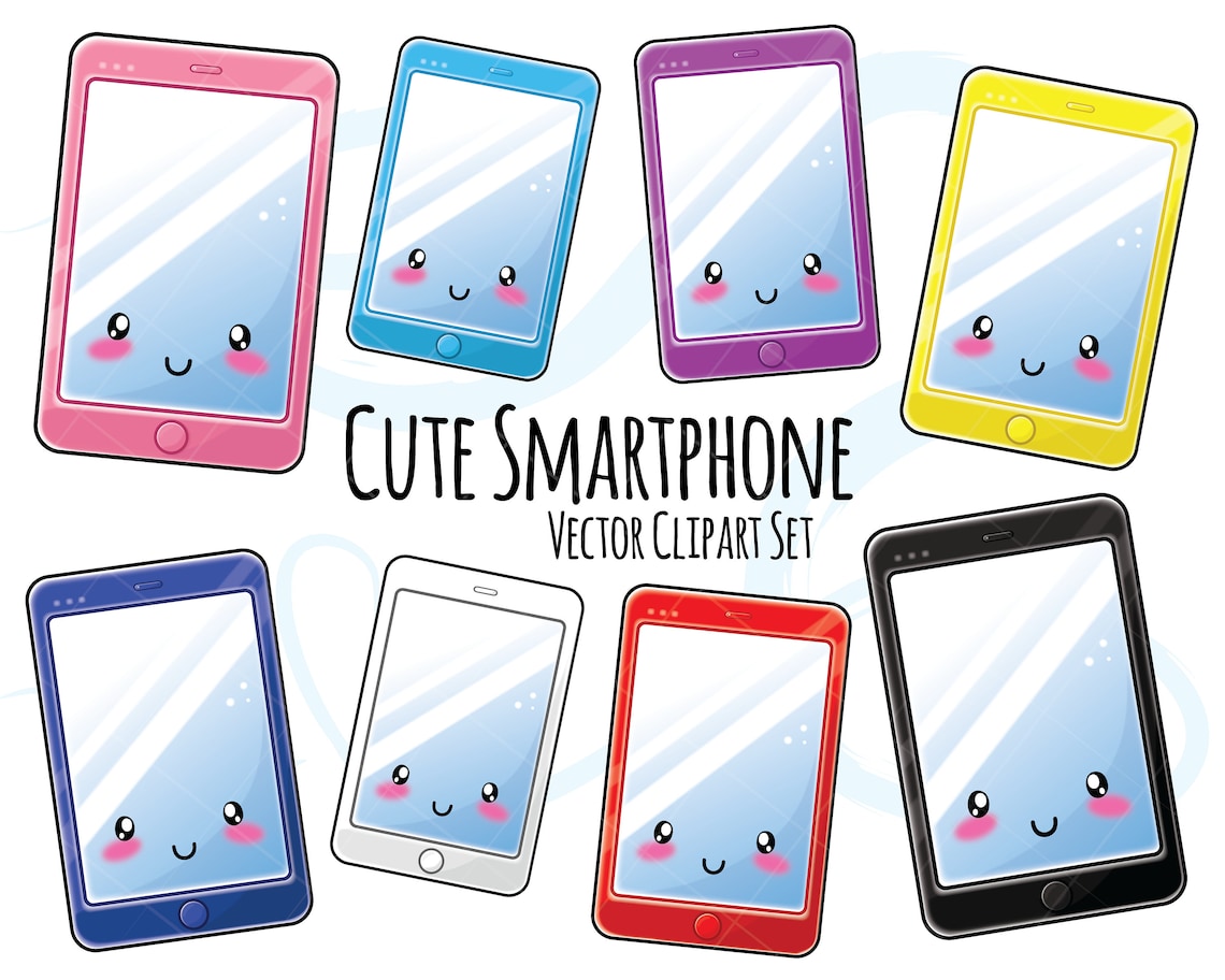 Vector Clipart Kawaii Phone and Smartphone Cute Phone - Etsy