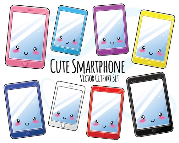 Vector Clipart Kawaii Phone and Smartphone Cute Phone | Etsy