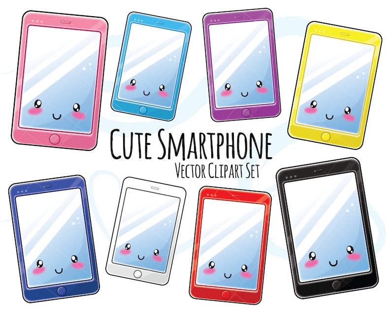 Vector Clipart Kawaii Phone and Smartphone Cute Phone - Etsy