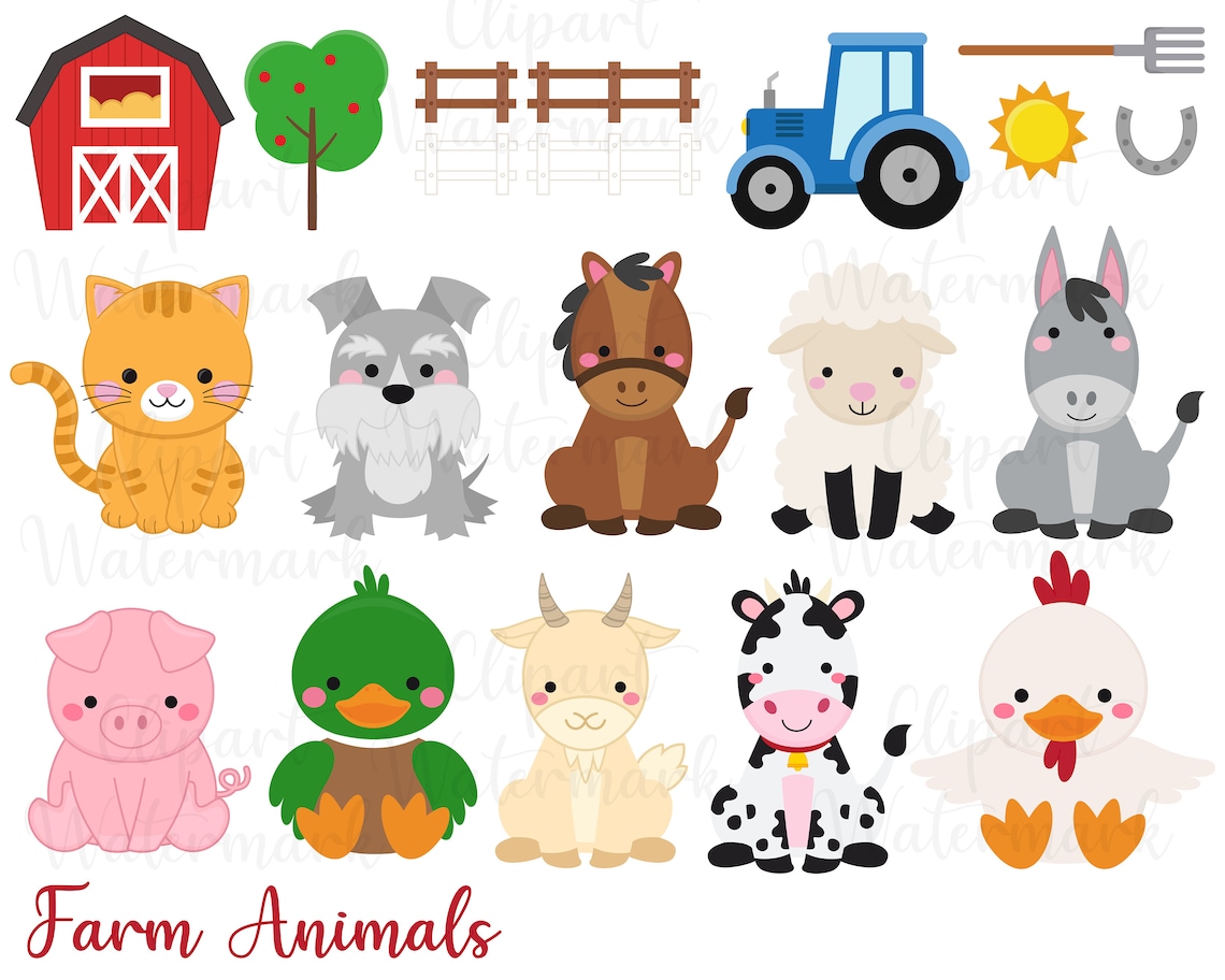 Farm Clipart, Baby Animals Farm Clip Art, Sheep, Dog, Cow, Horse ...