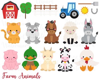 Farm Animals Clipart Cow Horse Chicken Duck Dog Cat | Etsy