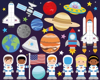 Outer Space Clipart Astronaut Clipart Planet UFO - Etsy