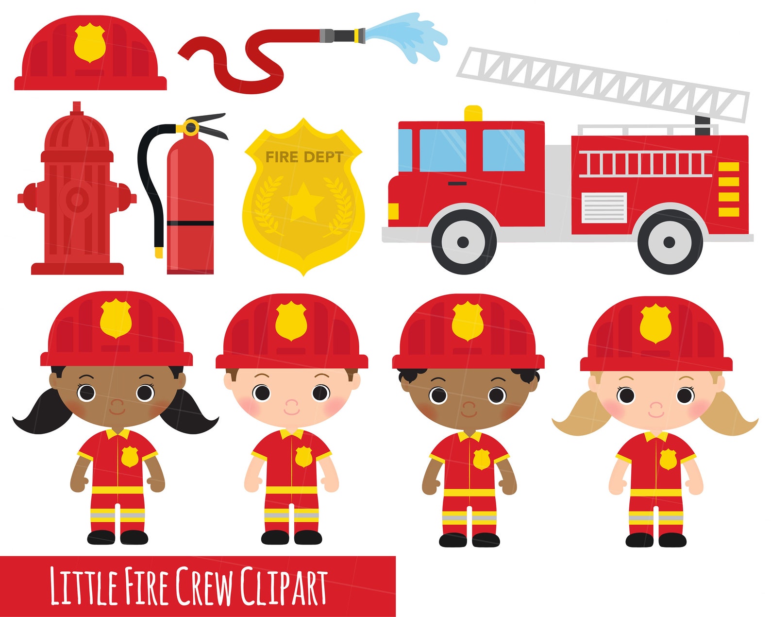 Little Fire Crew Clipart, Fireman Clipart, Fire Engine Clipart X 14 ...
