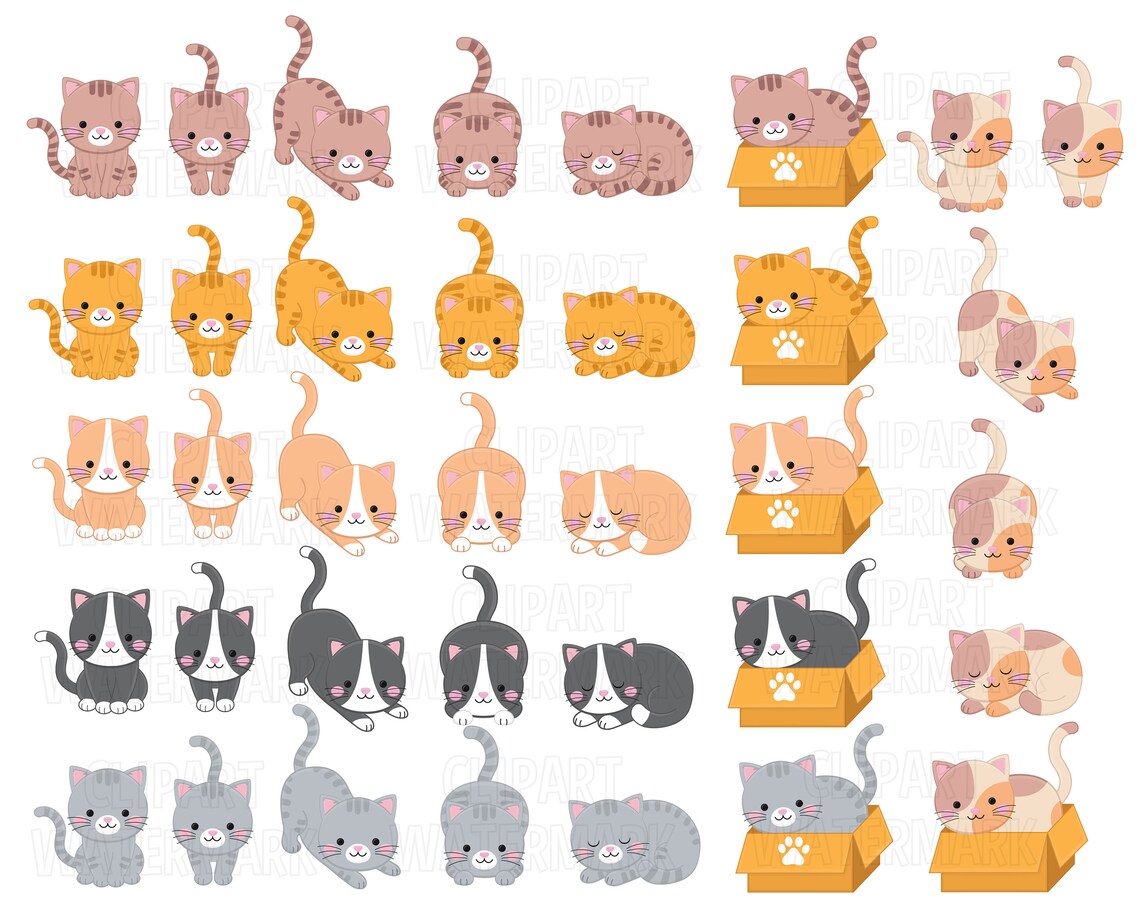 Cats Clipart Cute Kittens and Cats Clip Art Pets Clipart - Etsy UK
