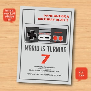 Nintendo Game Birthday Invitation Personalised - SELF EDITABLE PDF - 5 ...