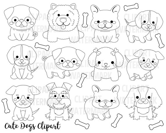 Dogs Clipart Dogs Clip Art Digital Stamps Cute Puppy - Etsy