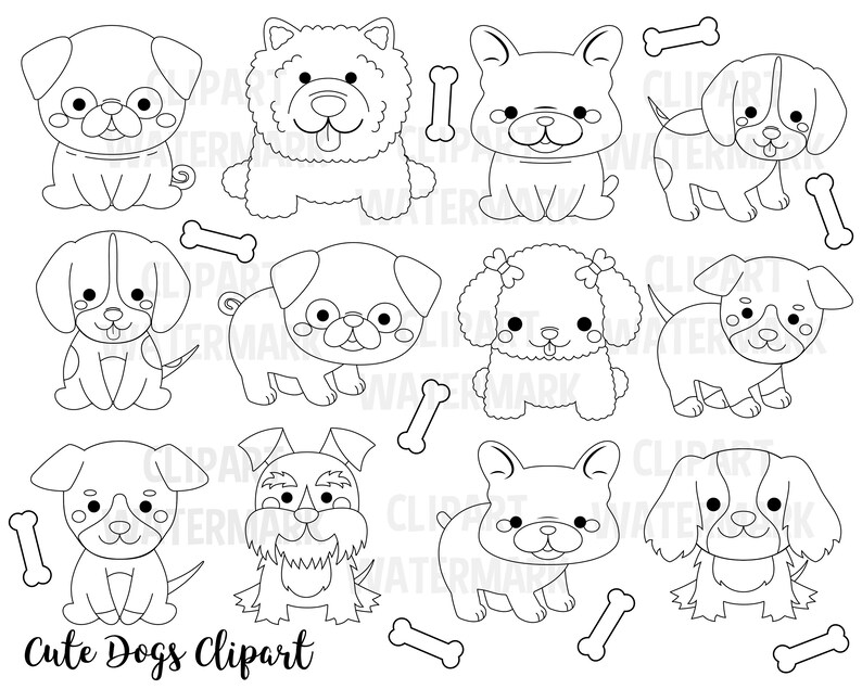 Dogs Clipart Dogs Clip Art Digital Stamps Cute Puppy - Etsy