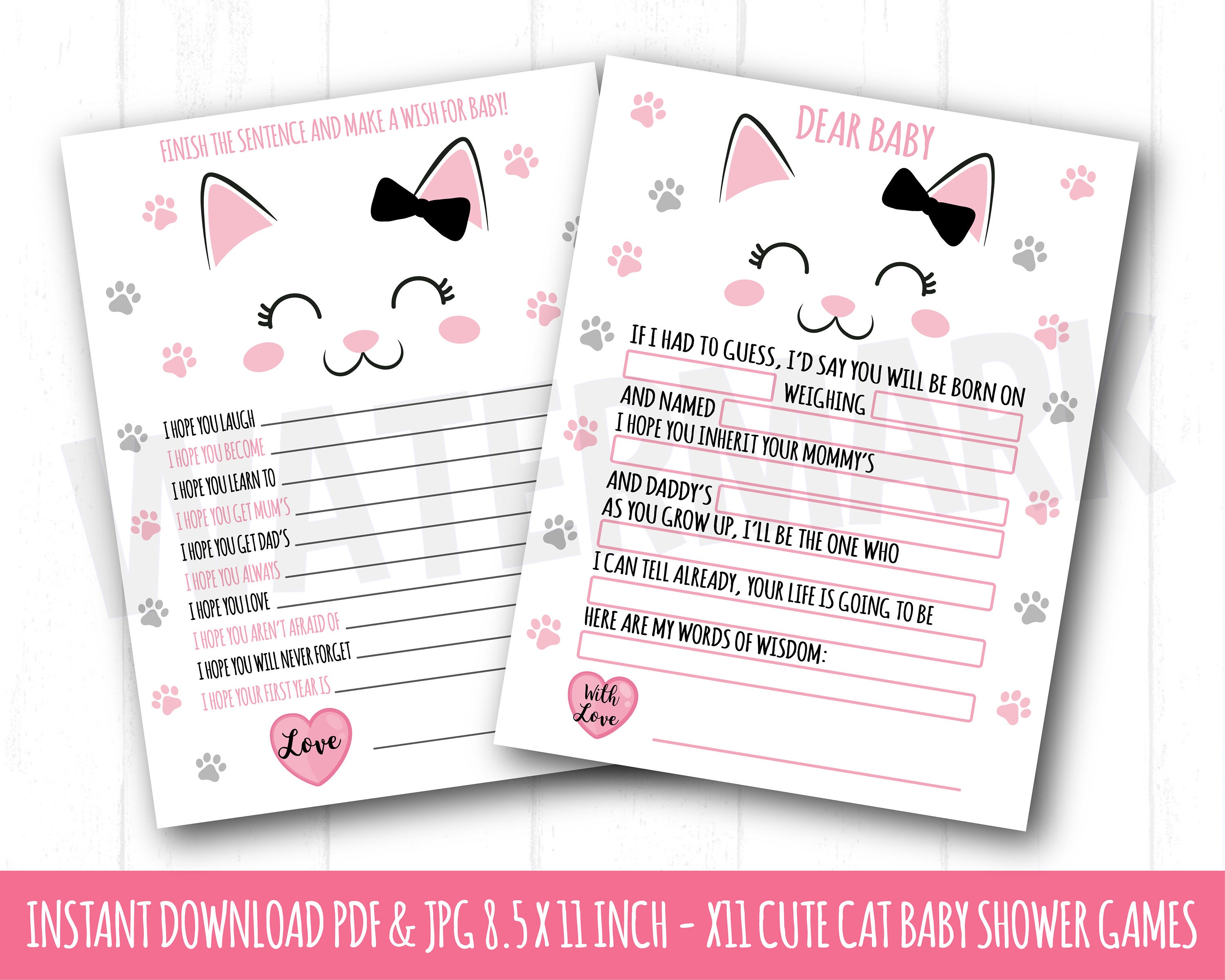 Cat Baby Shower Games, X 11 Jpg and Pdf - Cat Baby Shower Games, 8.5x11 ...
