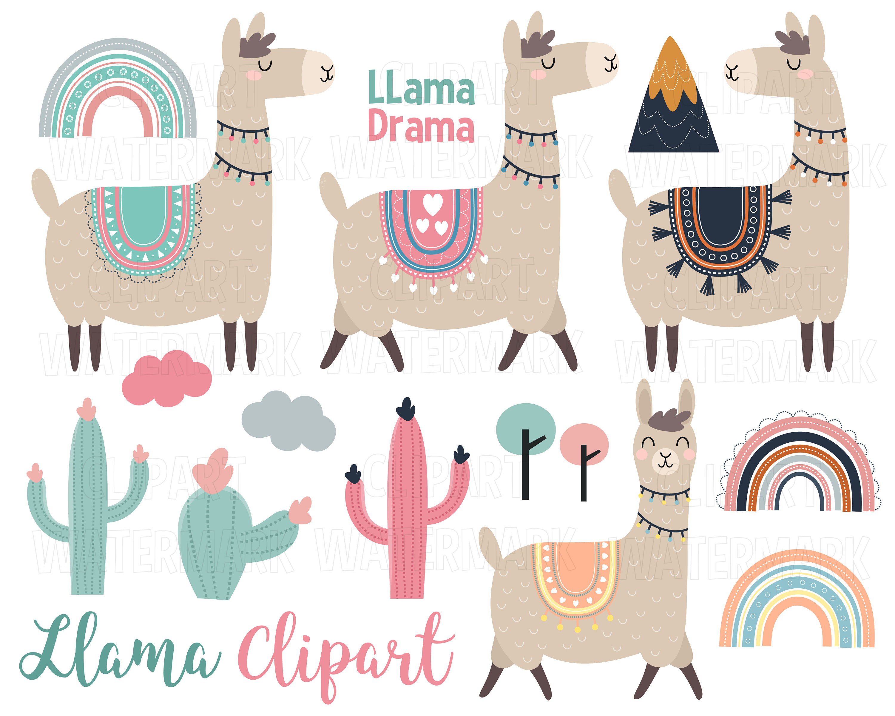 Llama Clipart, Cute Llamas Clipart, Kawaii Llama, Alpaca Clipart, Cute ...