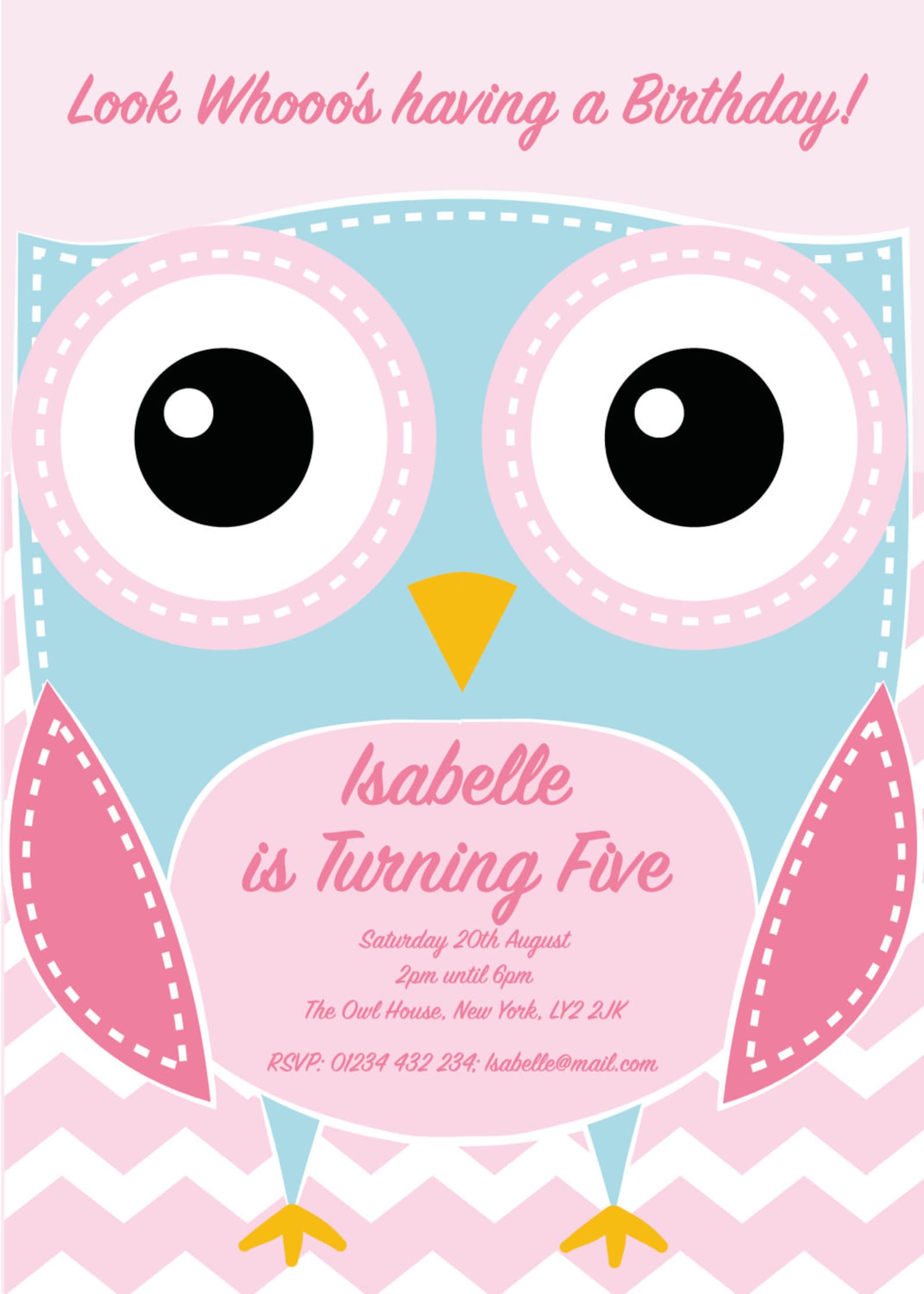 Personalized Owl Invite - SELF EDITABLE PDF - 5 X 7 Inch Customisable ...