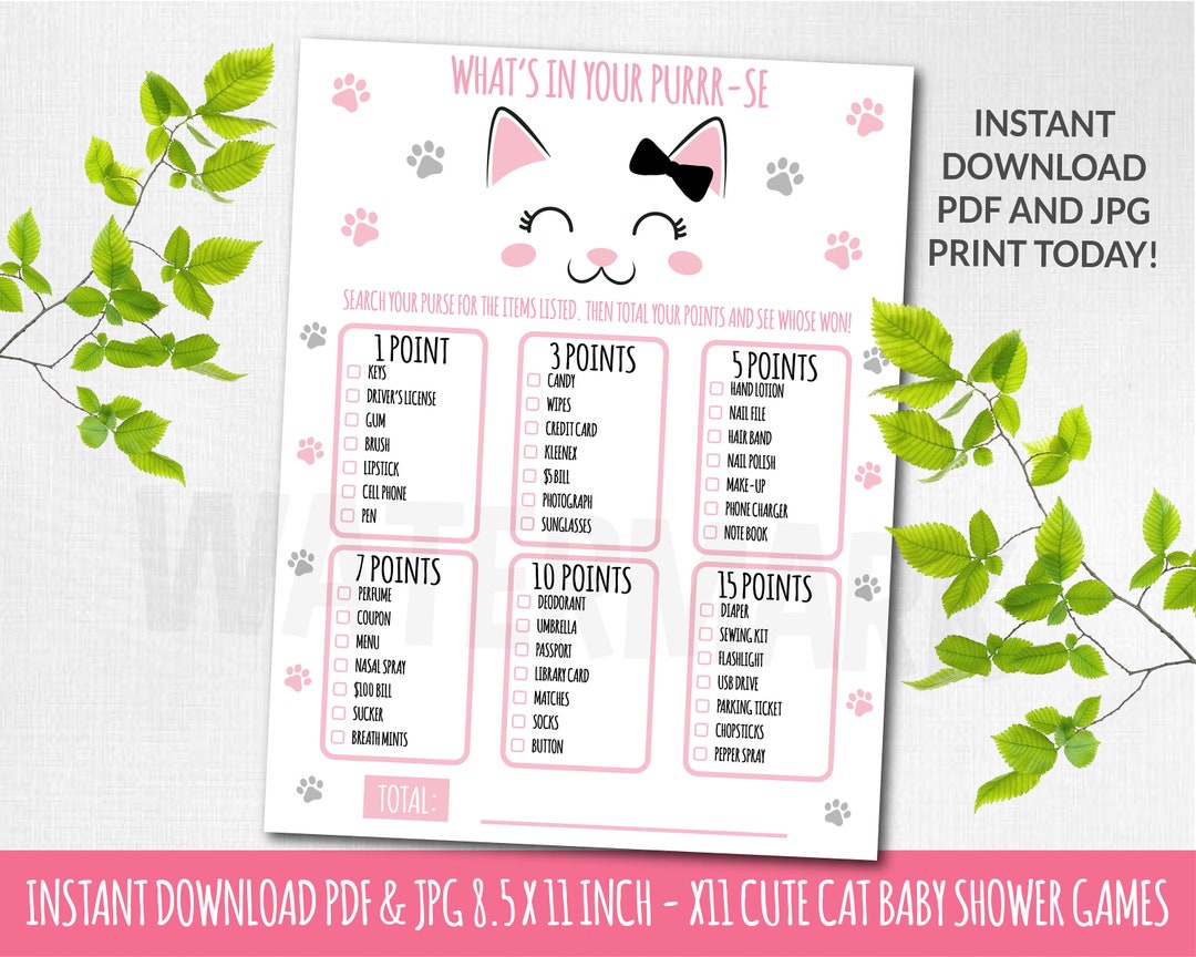 Cat Baby Shower Games, X 11 Jpg and Pdf - Cat Baby Shower Games, 8.5x11 ...