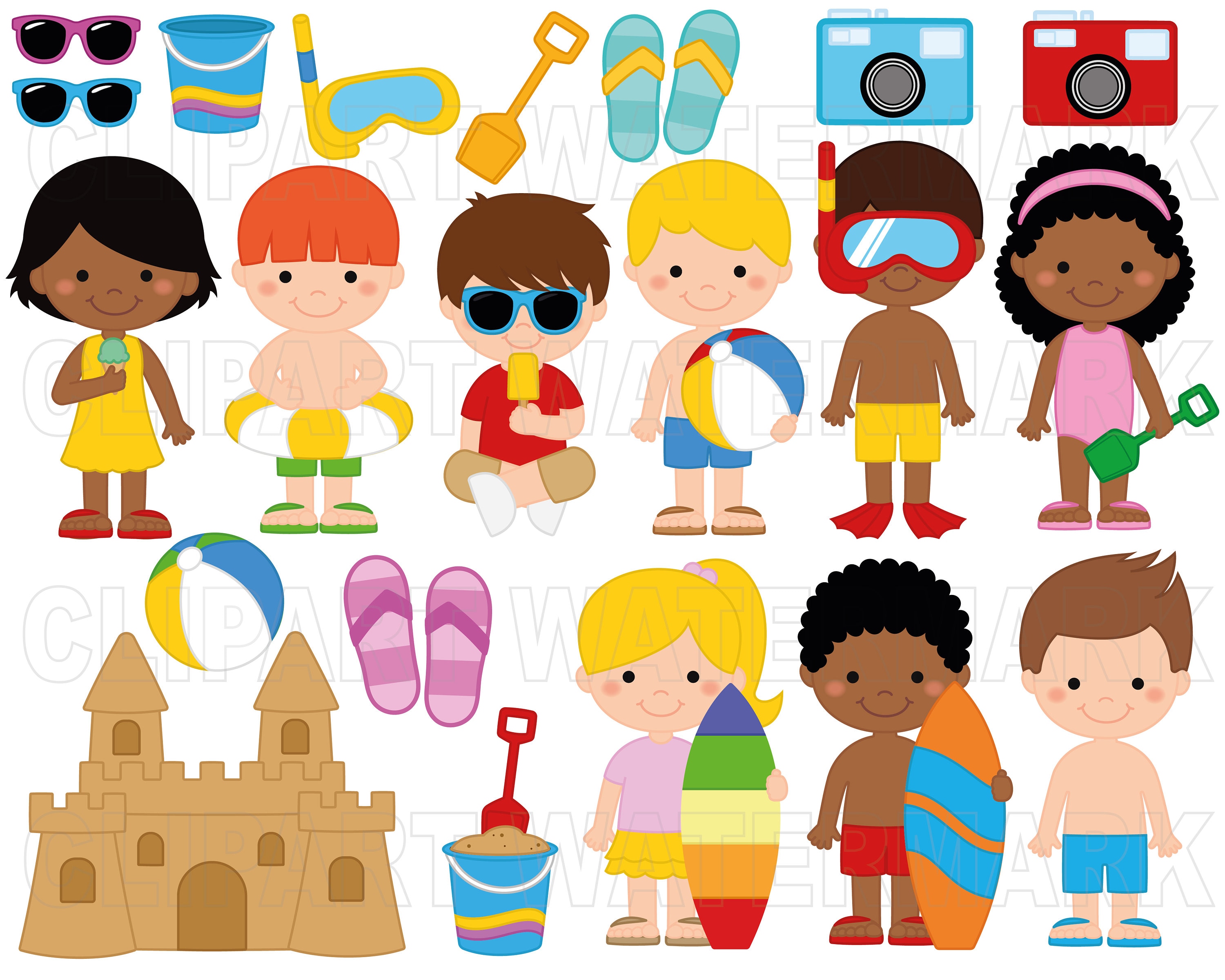 Summer Kids, Clipart, Kid Activities Clip Art, Kids on the Beach ...
