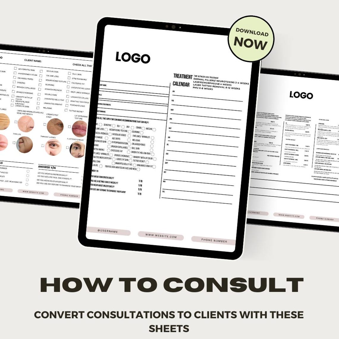 Medspa Consultation Sheet Bundle Pack | Skincare Consultation Forms ...