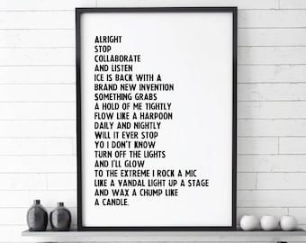 Alright Stop Collaborate and Listen, Lyrics Quote, Typography, Wall Art ...