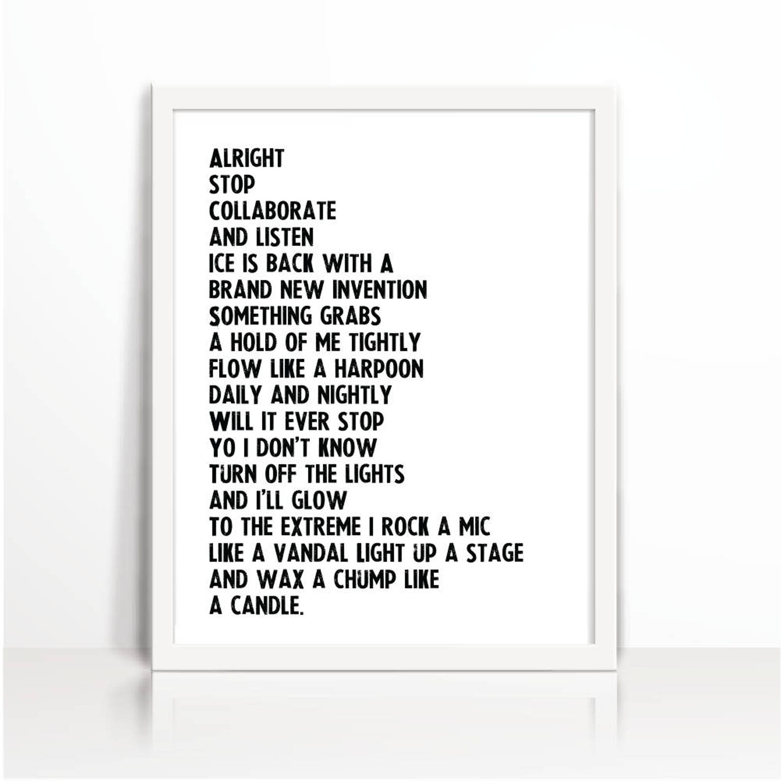 Alright Stop Collaborate and Listen, Lyrics Quote, Typography, Wall Art ...