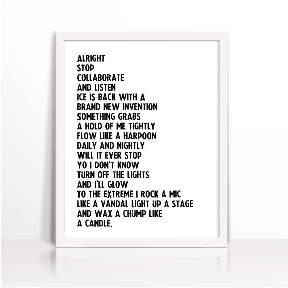 Alright Stop Collaborate and Listen, Lyrics Quote, Typography, Wall Art ...