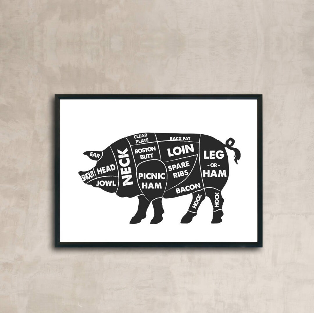 Pork, Pig, Traditional Butcher Kitchen Print Butcher Cuts Diagram ...
