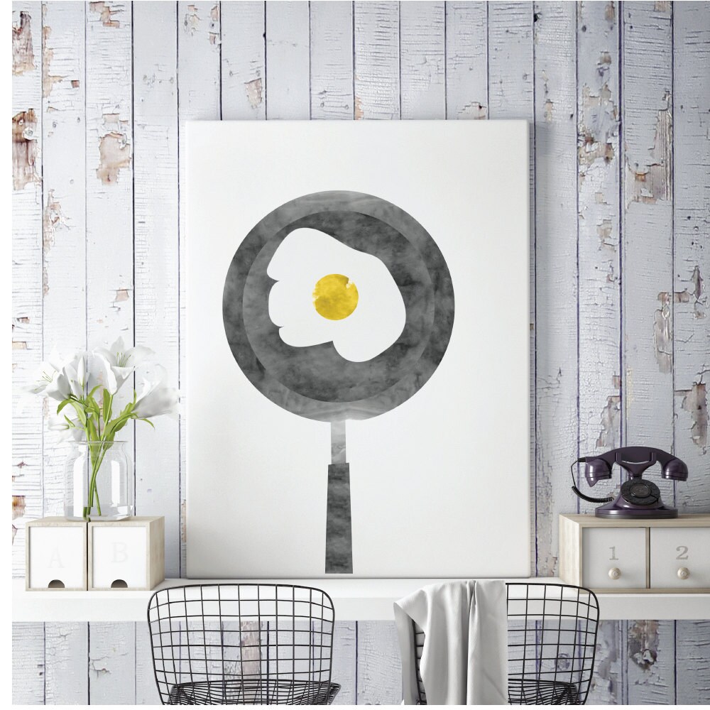 Kitchen Art Print, Kitchen Printable, Fried Egg, Food Print, Watercolor ...