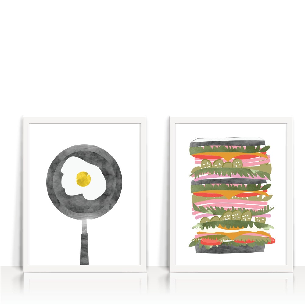 Kitchen Art Print, Kitchen Printable, Fried Egg, Food Print, Watercolor ...