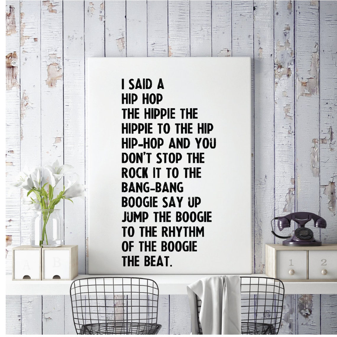I Said a Hip Hop the Hippie the Hippe Rap Lyrics Quote Art | Etsy