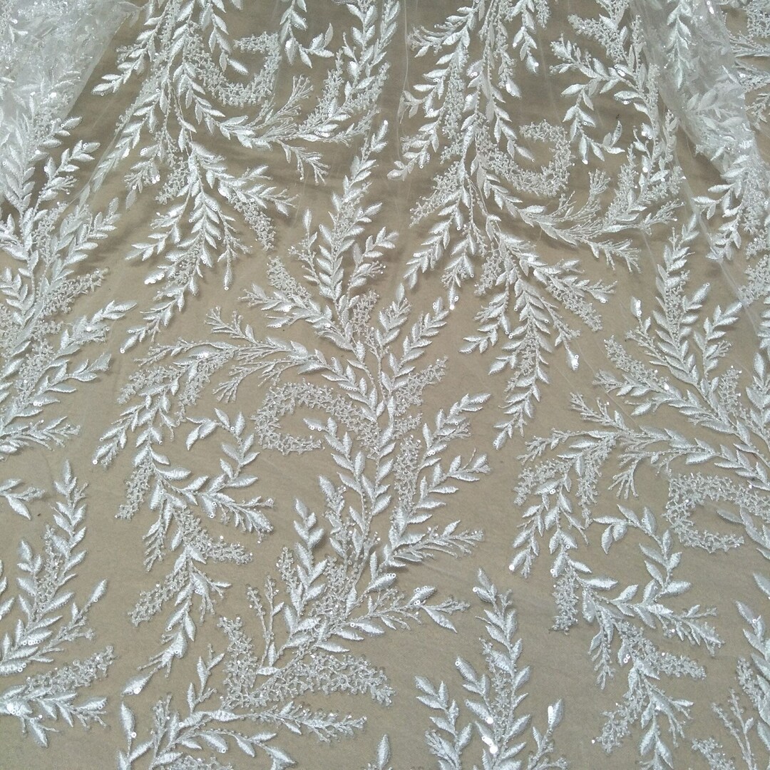 Fashion Leads Beading Lace Fabric 130cm Width Dress Lace Fabric Sell by ...