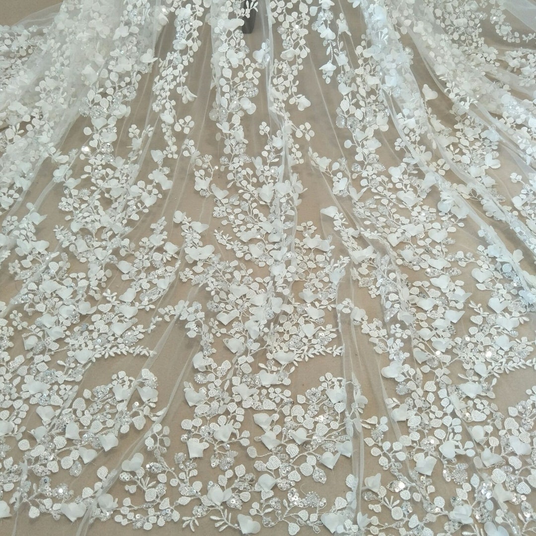 Handmade Flower Dress Lace Fabric 130cm Width Sequins Lace Fabric ...
