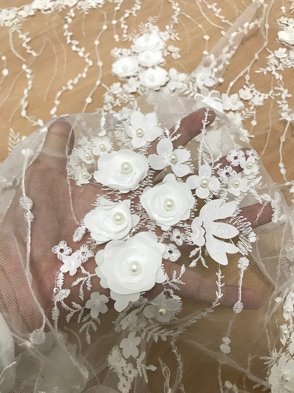 Beading Floral Lace Fabric 3D Lace Flower Dress Fabric 130cm - Etsy