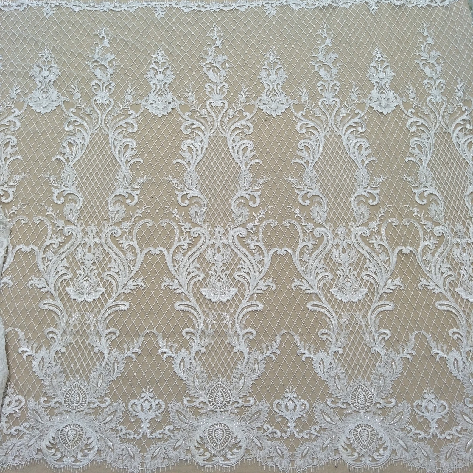 PURE WHITE lace fabric with sequins 130cm width fashion bridal | Etsy