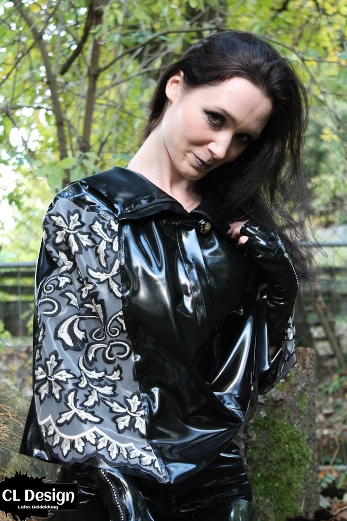 CL Design Latex Cape Mantel mit Kapuze und Spitze Reißverschluss und ...