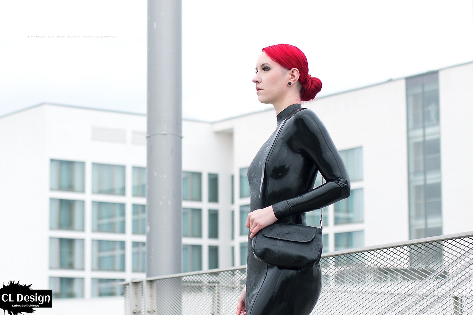 CL Design Latex Ladies Dress With Sleeves and Structured Latex Flower ...