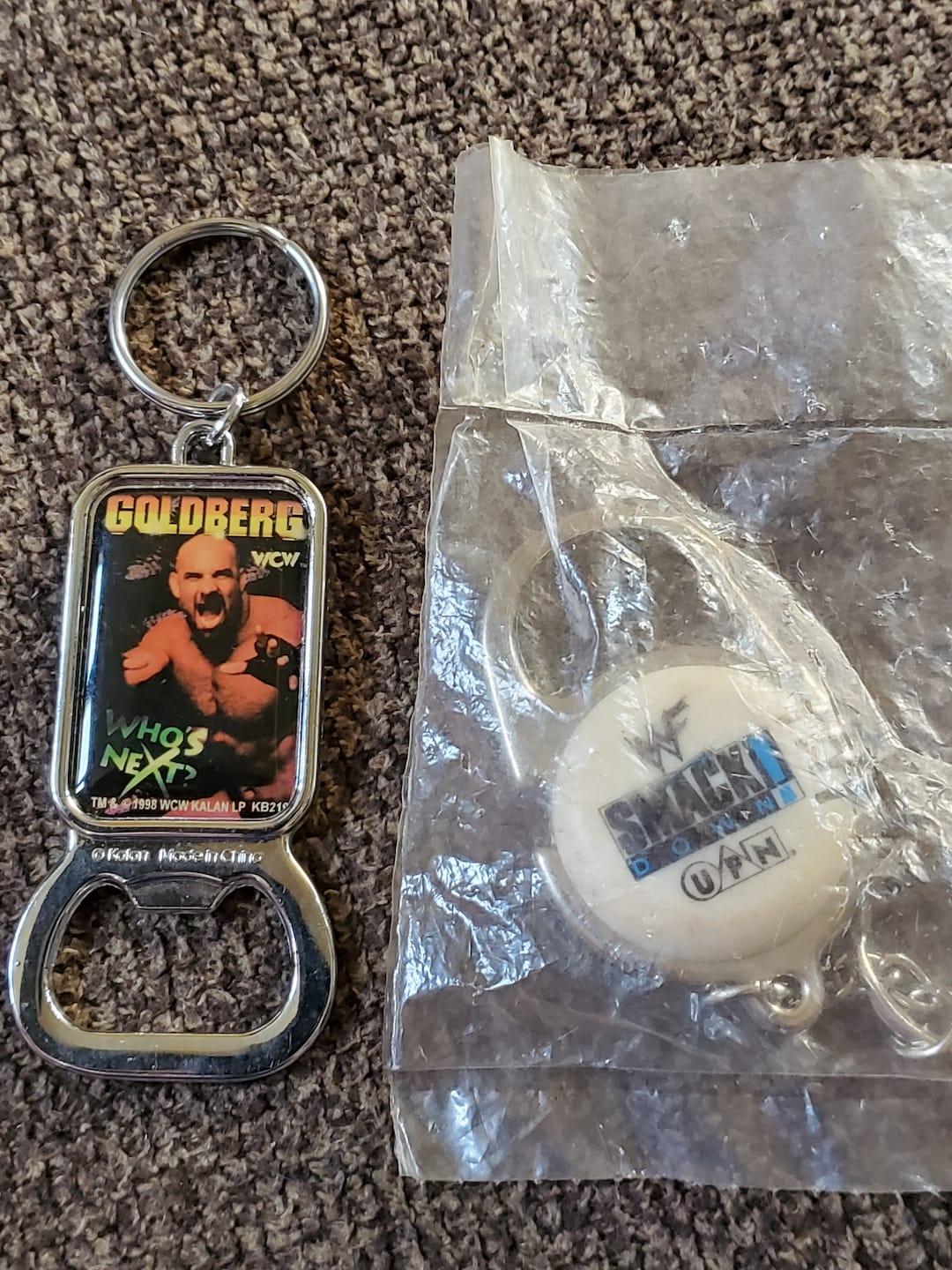 Vintage Goldberg WCW Keychain/bottle Opener and WWF Smack Down Clip ...