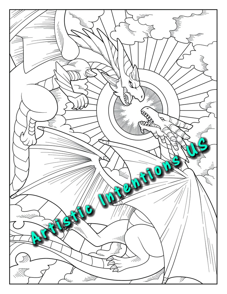 Dangerous Dragons Art Coloring Page BUNDLE 30 Stunning and Detailed ...