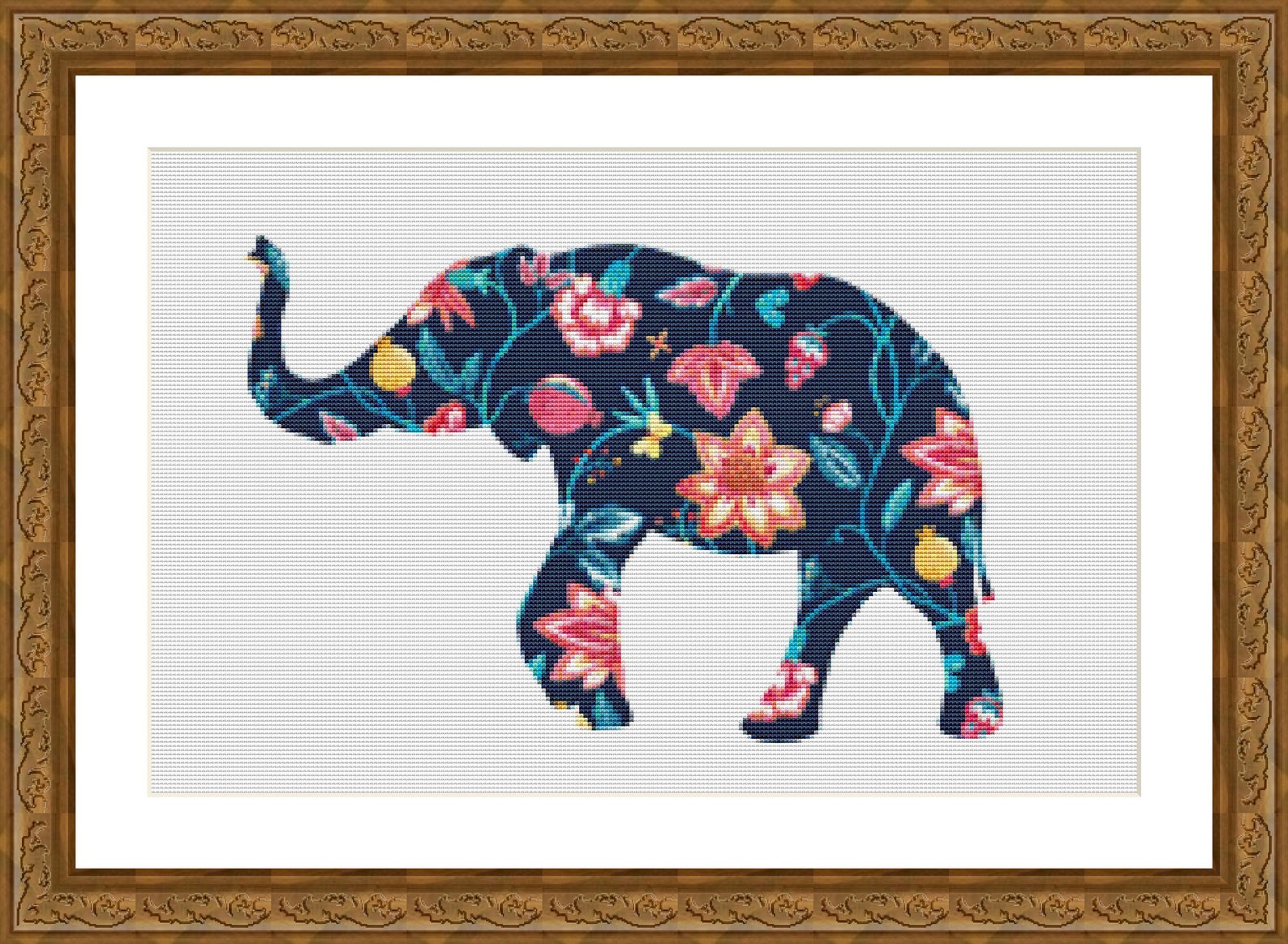 Blue Floral Lucky Elephant Counted Cross Stitch Pattern | Etsy