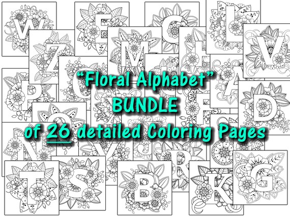 Floral Alphabet Art Coloring Page BUNDLE 26 Stunning and - Etsy Canada