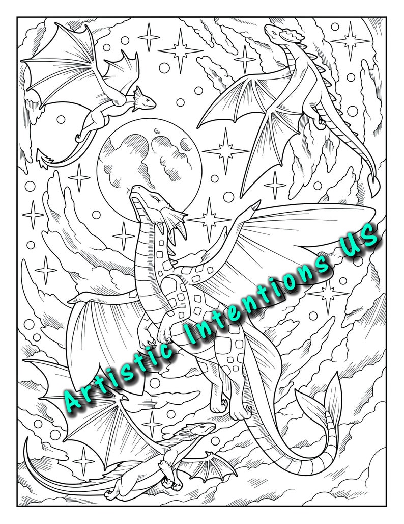 Dangerous Dragons Art Coloring Page BUNDLE 30 Stunning and Detailed ...