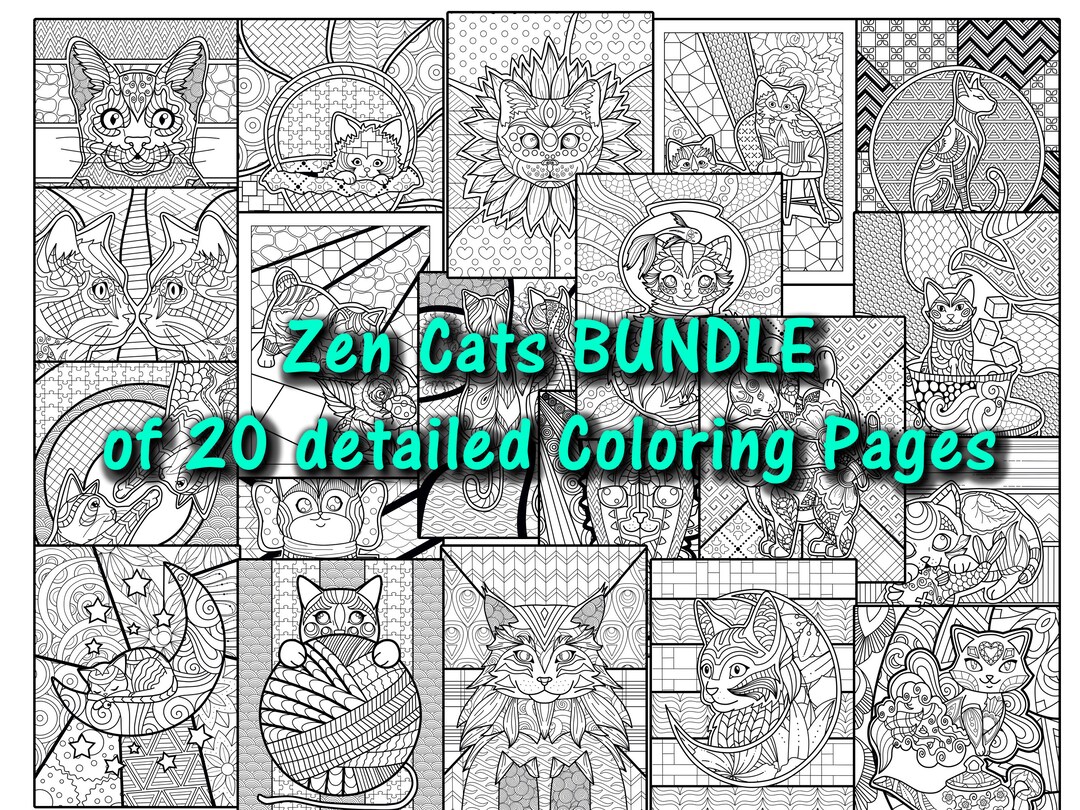 Zen Cats Coloring Page BUNDLE - 20 Stunning and Detailed Coloring ...