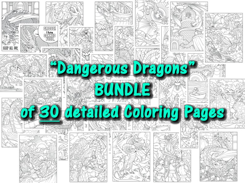 Dangerous Dragons Art Coloring Page BUNDLE 30 Stunning and Detailed ...
