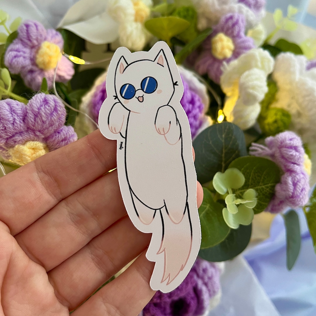 Anime White Longcat Vinyl Sticker, White Cat, Cartoon - Etsy