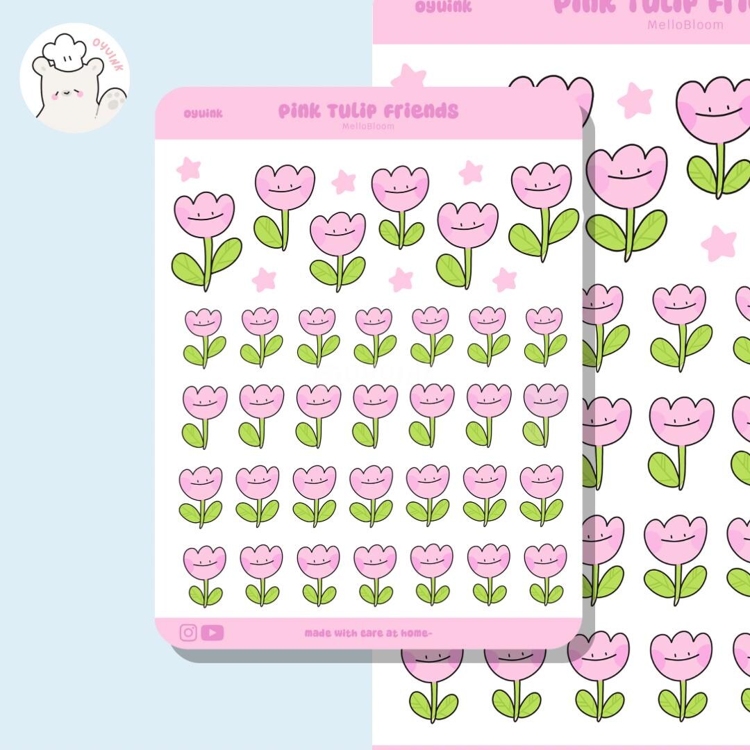 Kawaii Pink Tulip Sticker Sheet – Cute Flower Stickers for Journals ...