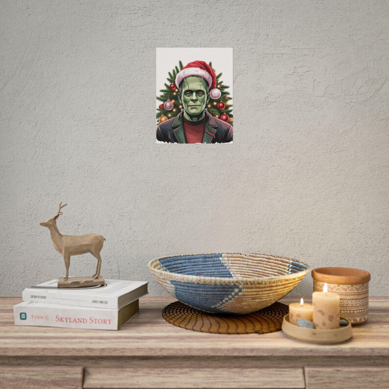 Frankenstein With Santa Hat Rolled Poster | Christmas Horror Holiday ...