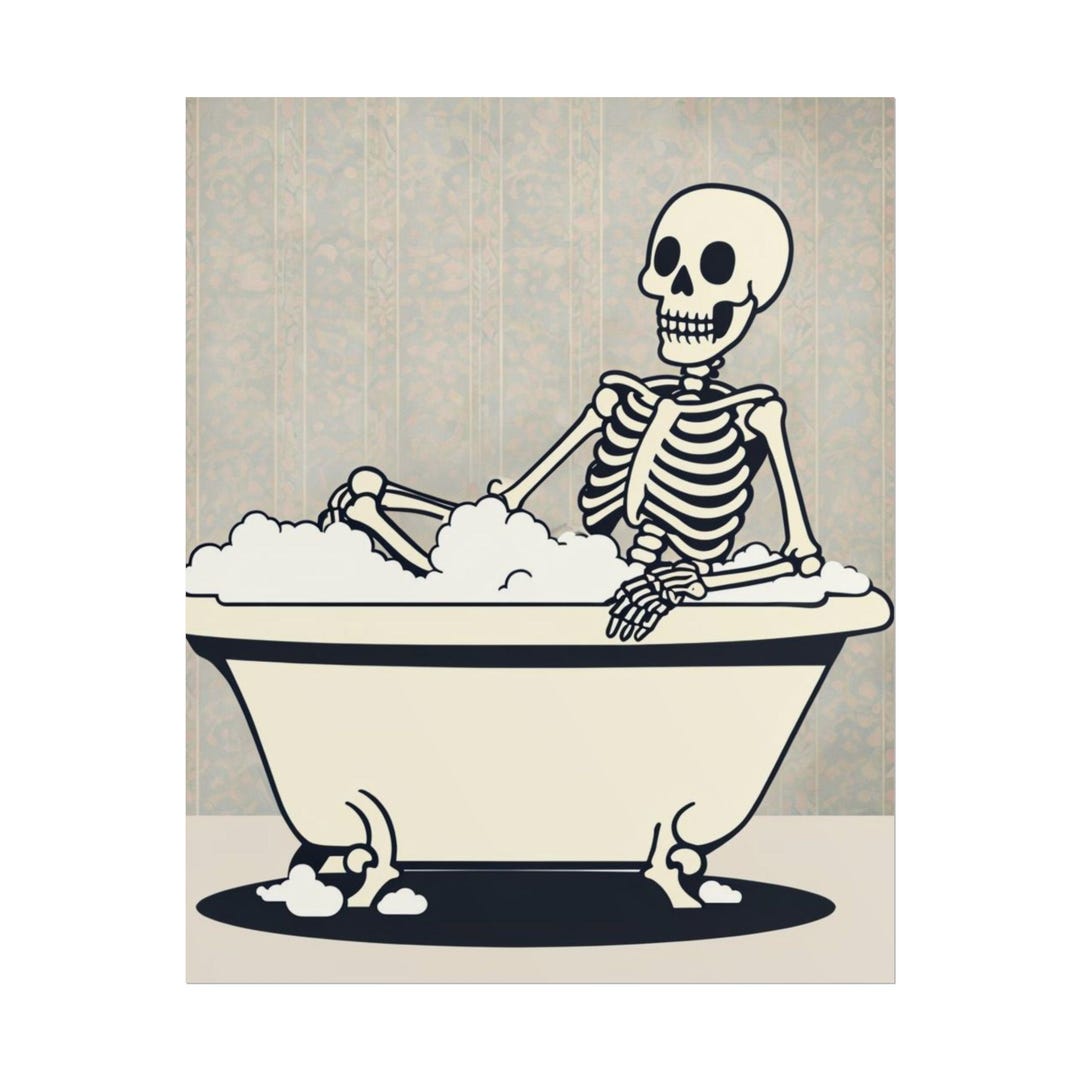 Skeleton Bath Time Rolled Poster, Funny Wall Art, Quirky Home Decor ...
