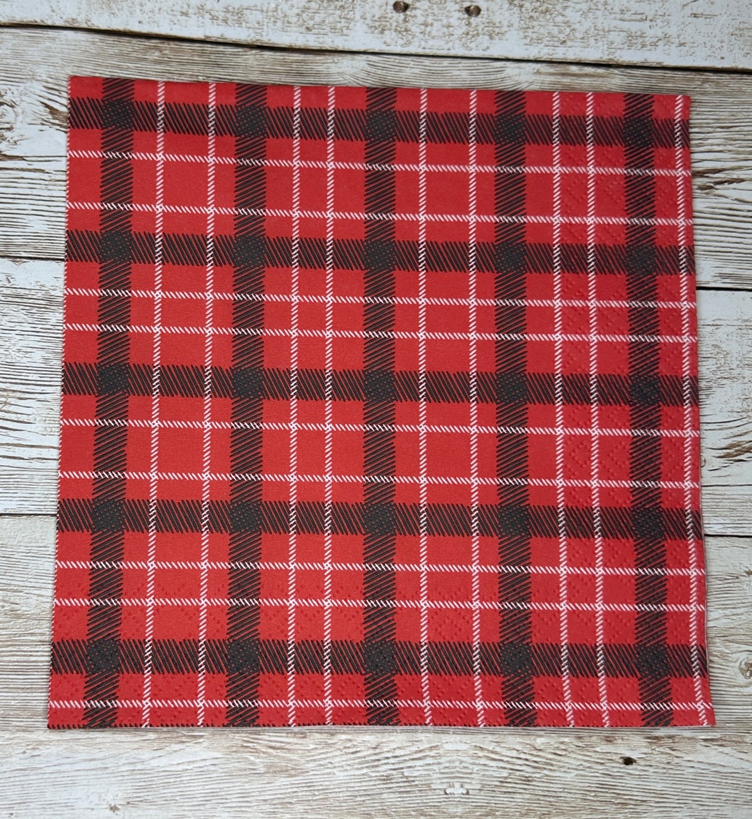 16 Red & Black Plaid Paper Napkins Ephemera for Decoupage, Scrapbooking ...