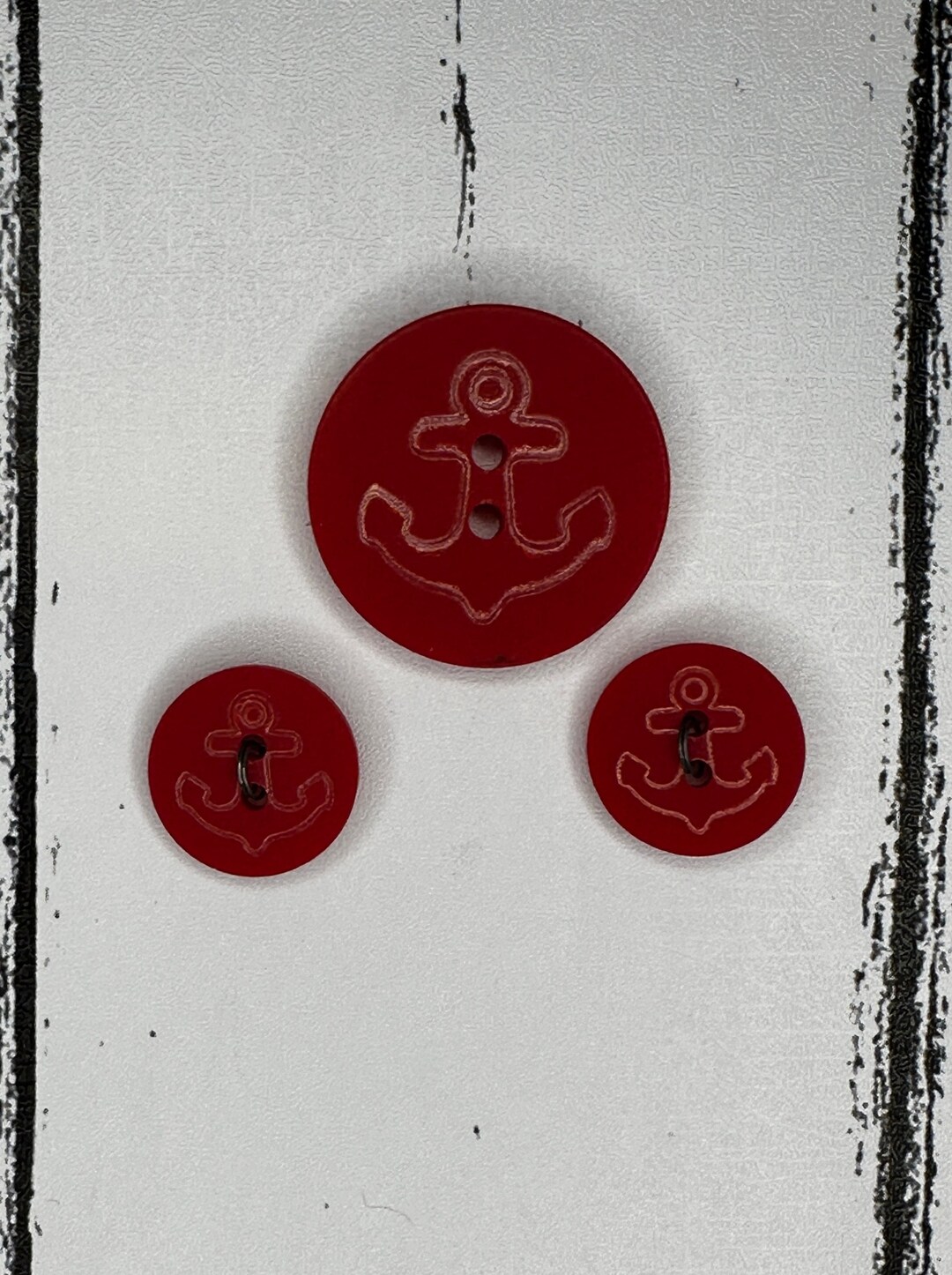 3 Red Buttons W/ White Anchors - Etsy