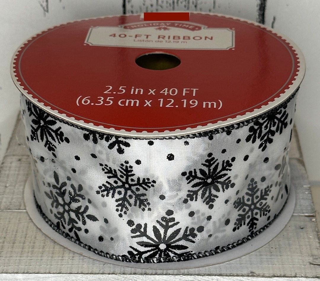 40ft of Black Wired Ribbon With White Snowflakes - 2 1/2" X 40' - New ...