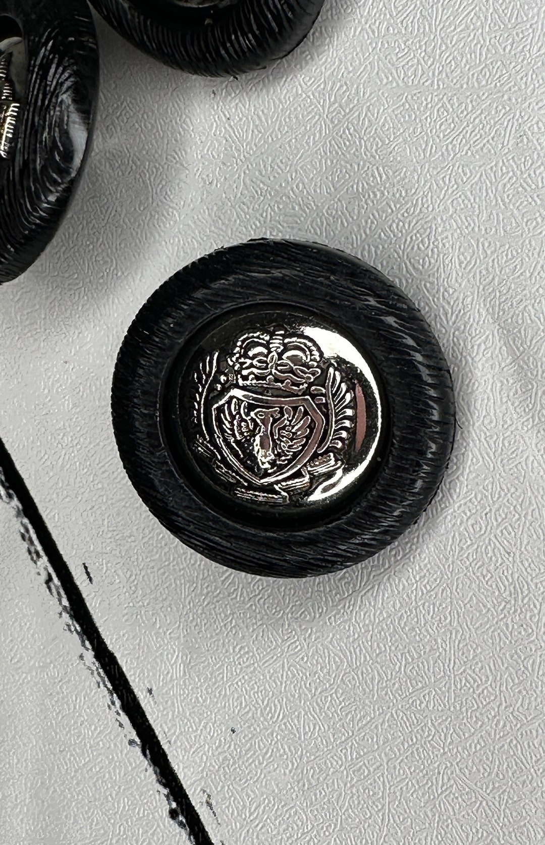 3 Black & Silver Buttons With Coat of Arms / Crest in Center - Etsy