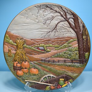Large Ceramic Wall Hanging Art Decor Farm Scene Hand Painted Signed ...