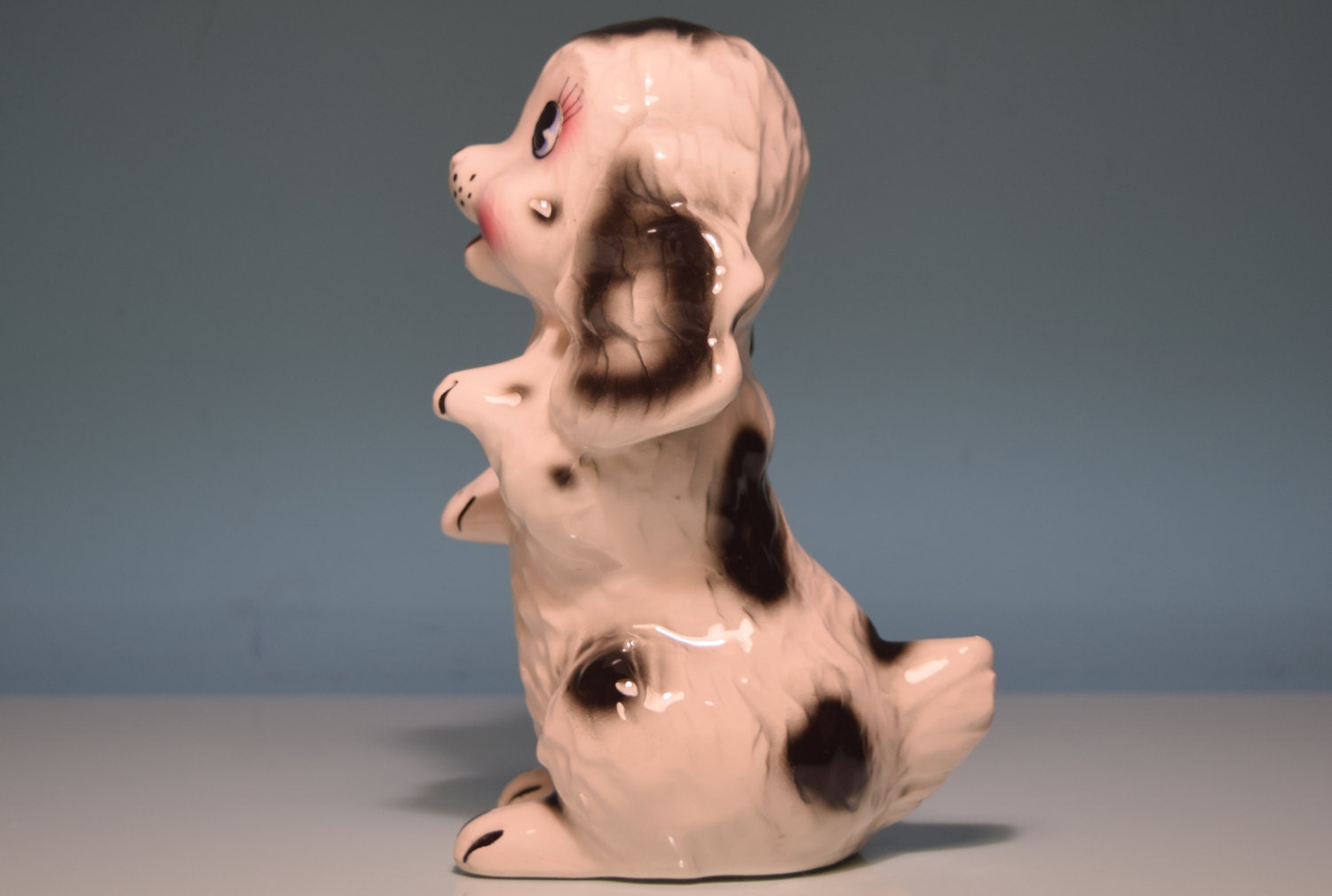 Nippon Puppy Dog Figurine Vintage Hand Painted Pink Blushing Blue Eye ...