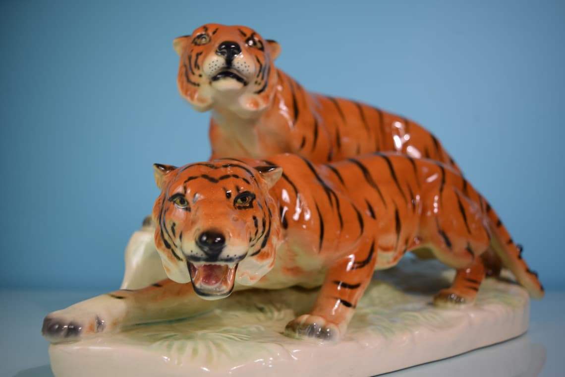 Very Rare, Large Size Ceramic Tiger Statue Male and Female, Erphila ...