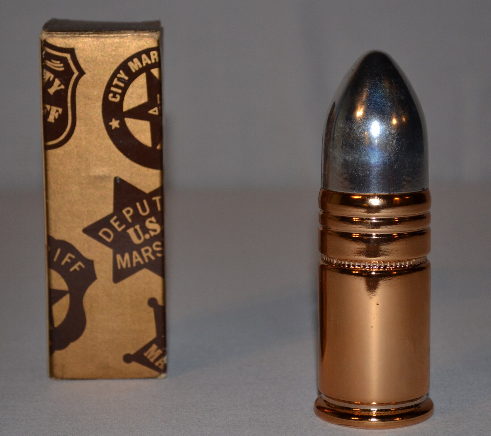 NEW IN BOX Vintage Bullet wild West Cologne Bottle Metallic Finish Rare ...